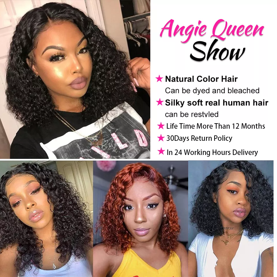 Angie Queen Bob Lace Wigs Indian Curly Human Hair Wigs Pre-plucked ...