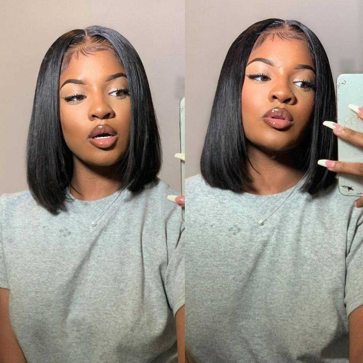 Angie Queen 4X4 Undetectable Invisible Lace Closure Bob Wig 200% Densi ...