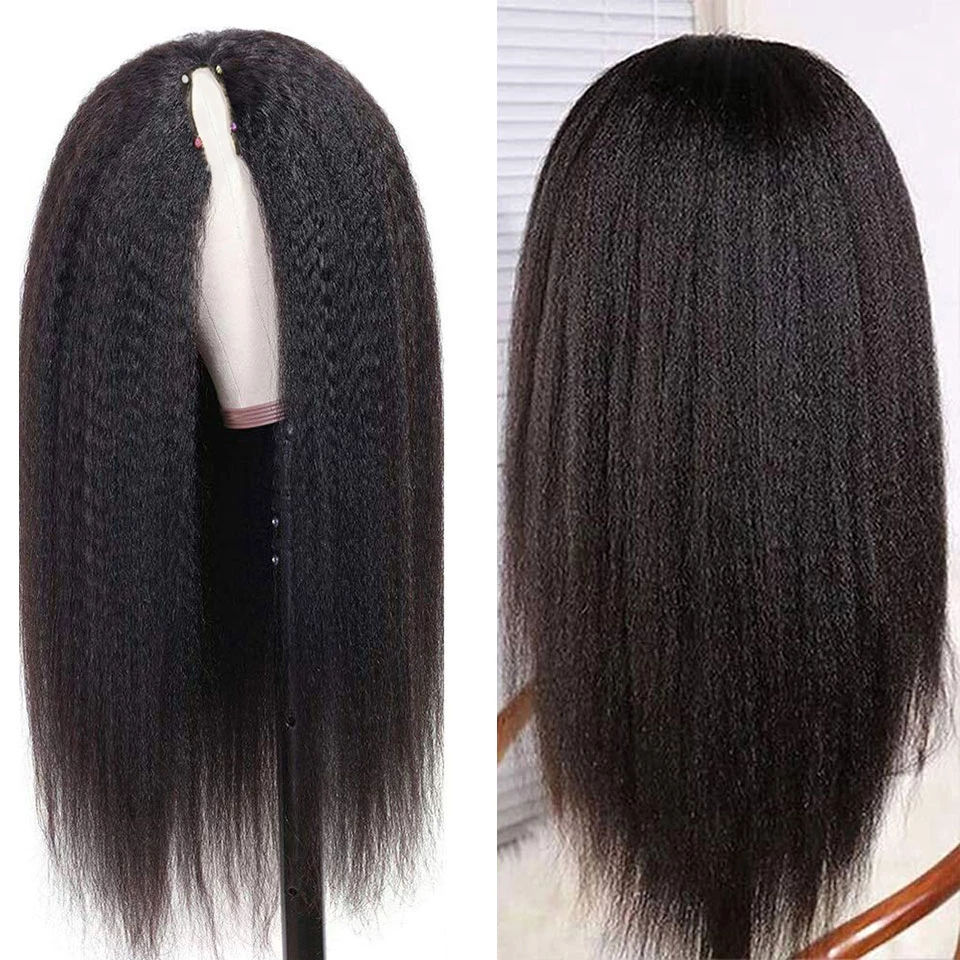 AngieQueen Beginner Friendly V Part Kinky Straight Wig Glueless Human ...