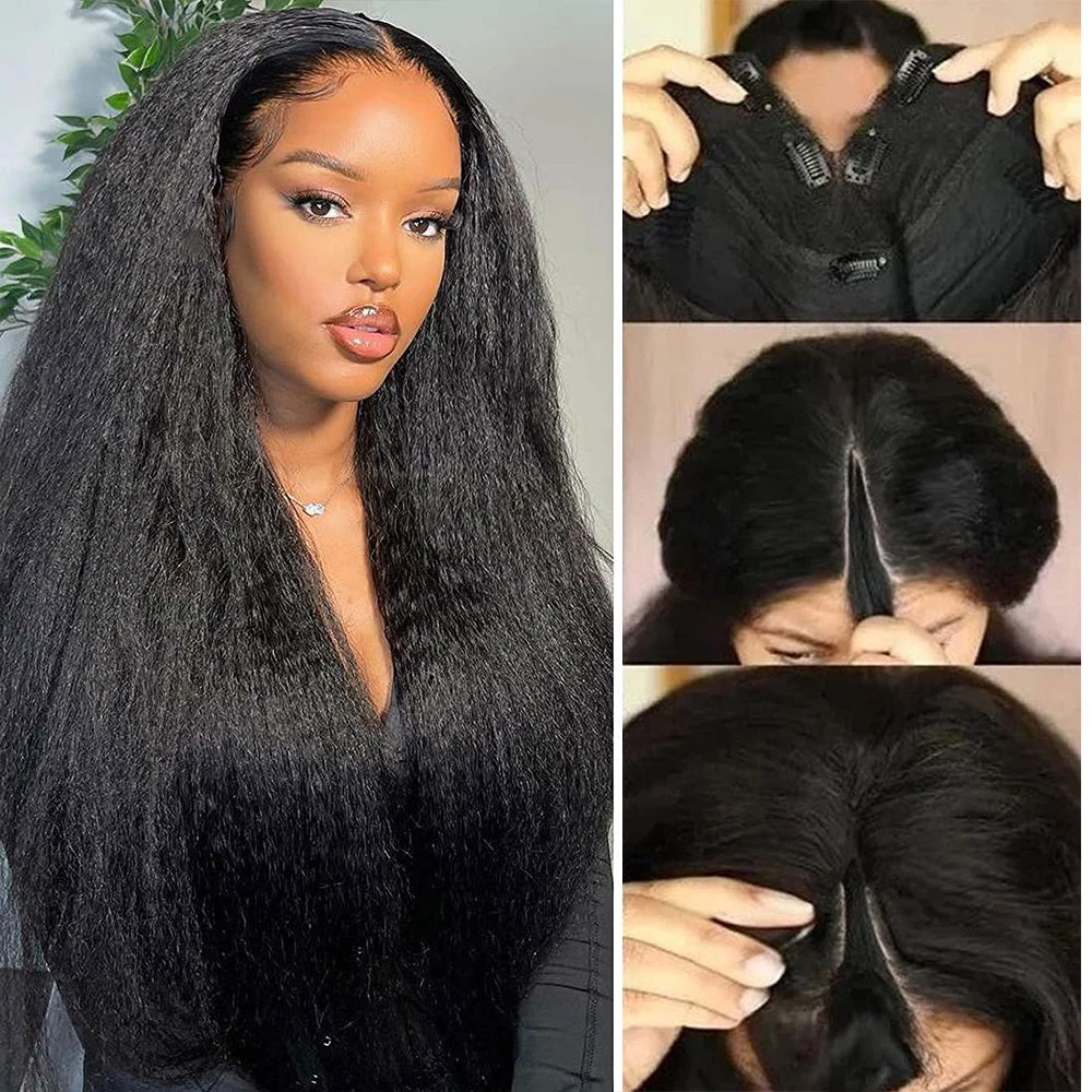AngieQueen Beginner Friendly V Part Kinky Straight Wig Glueless Human ...