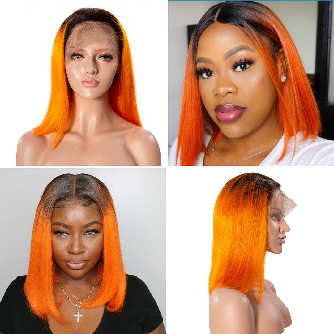 Angie Queen T1b/Orange Straight Middle Part Frontal Lace Bob Wig ...