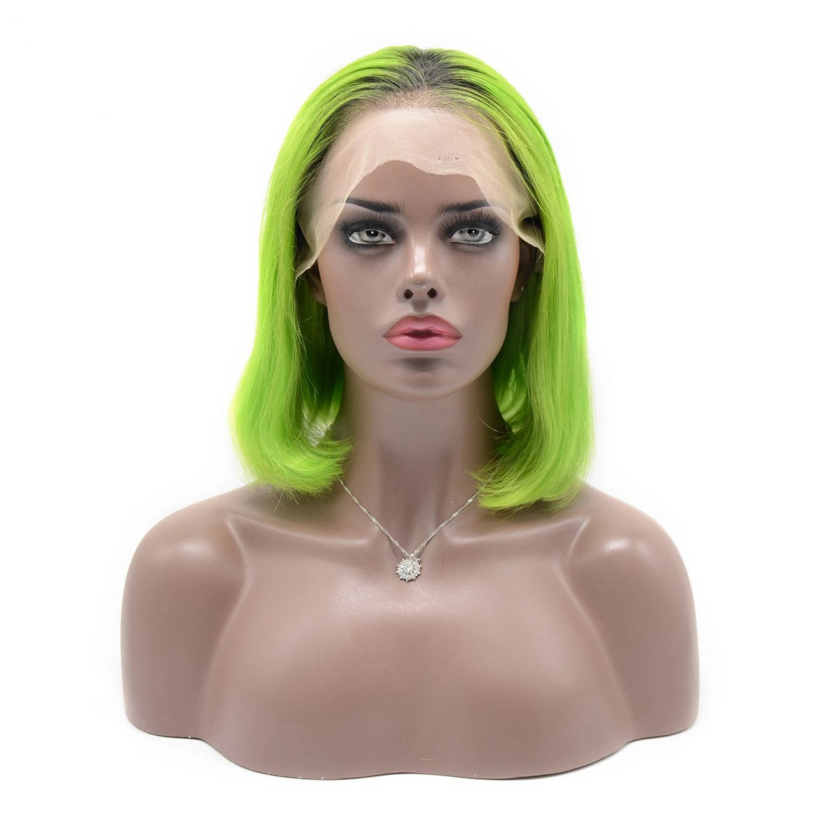 Angie Queen T1b/Neon Green Straight Middle Part Frontal Lace Bob Wig ...
